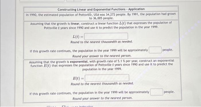 Solved Constructing Linear and Exponential Functions - | Chegg.com