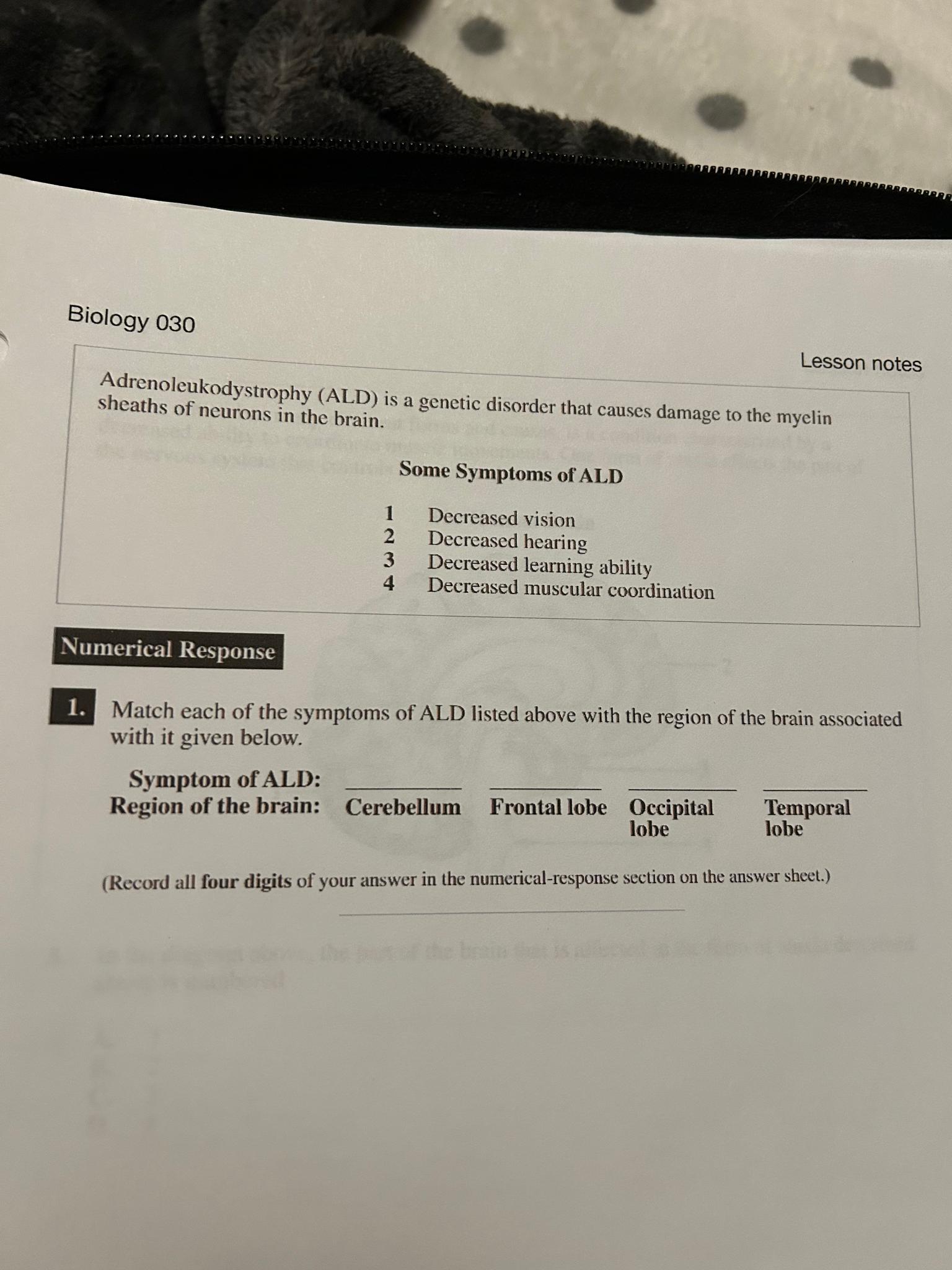 Solved Biology 030Lesson notesAdrenoleukodystrophy (ALD) ﻿is | Chegg.com