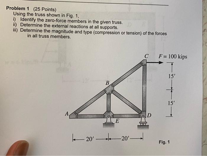 Solved Problem 1 (25 Points) Using the truss shown in Fig. | Chegg.com