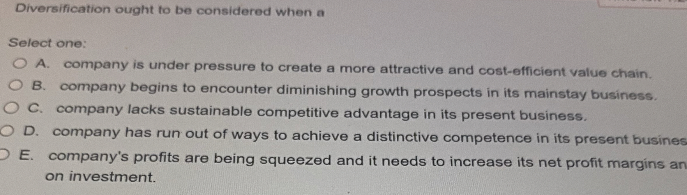 Solved Diversification ought to be considered when aSelect | Chegg.com