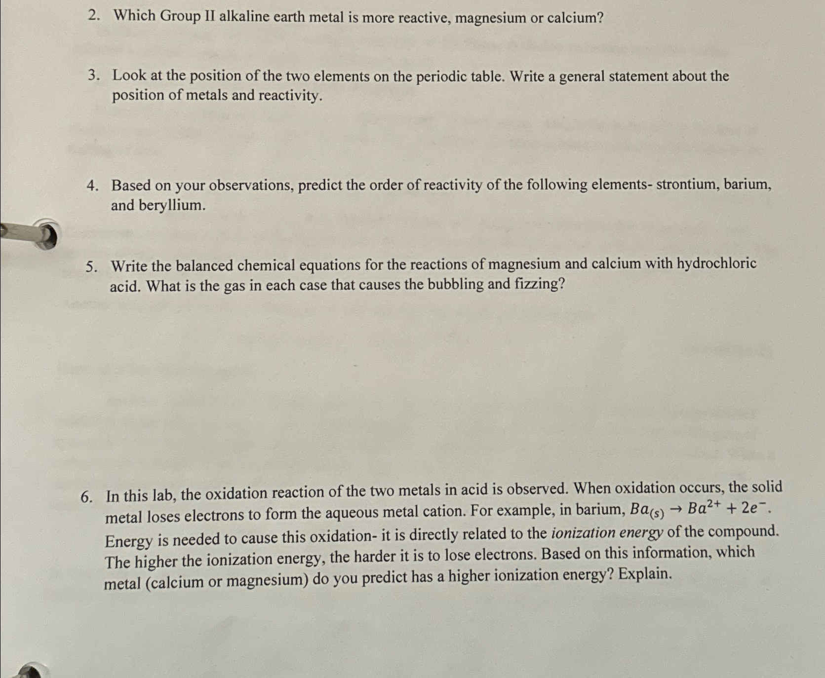 Solved Which Group II alkaline earth metal is more reactive, | Chegg.com