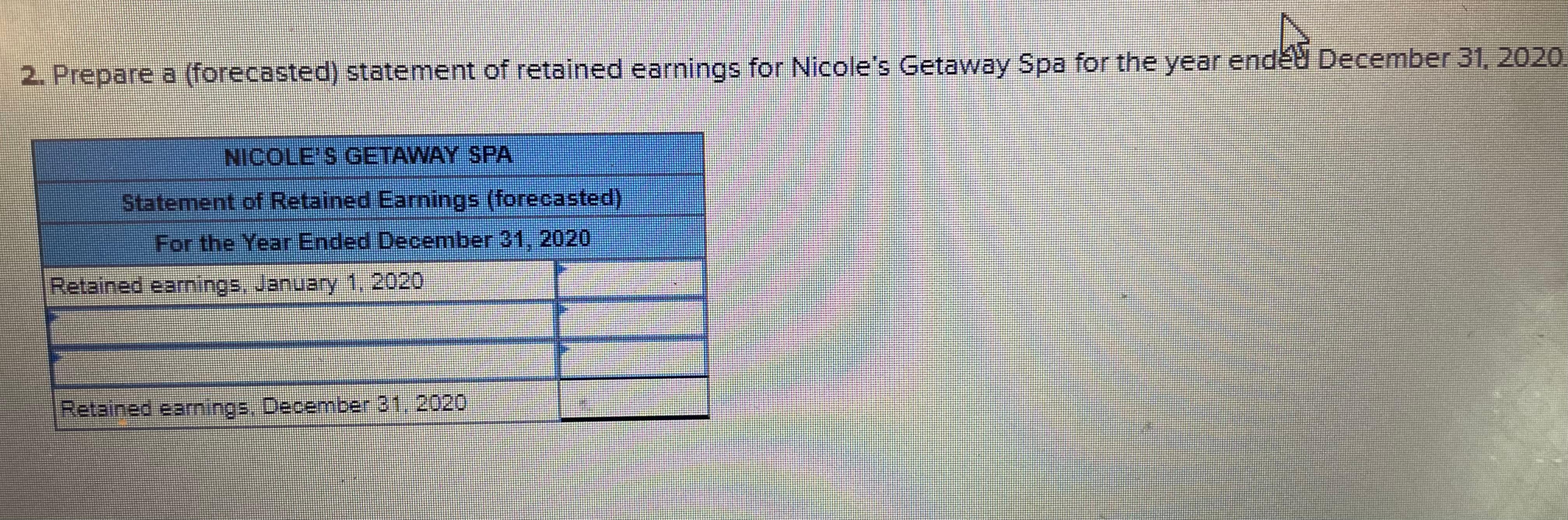 Prepare a (forecasted) ﻿statement of retained | Chegg.com