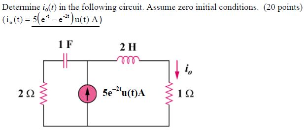 Solved Determine io(t) in the following circuit. Assume zero | Chegg.com