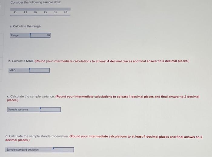 Solved Consider the following sample data: a. Calculate the | Chegg.com