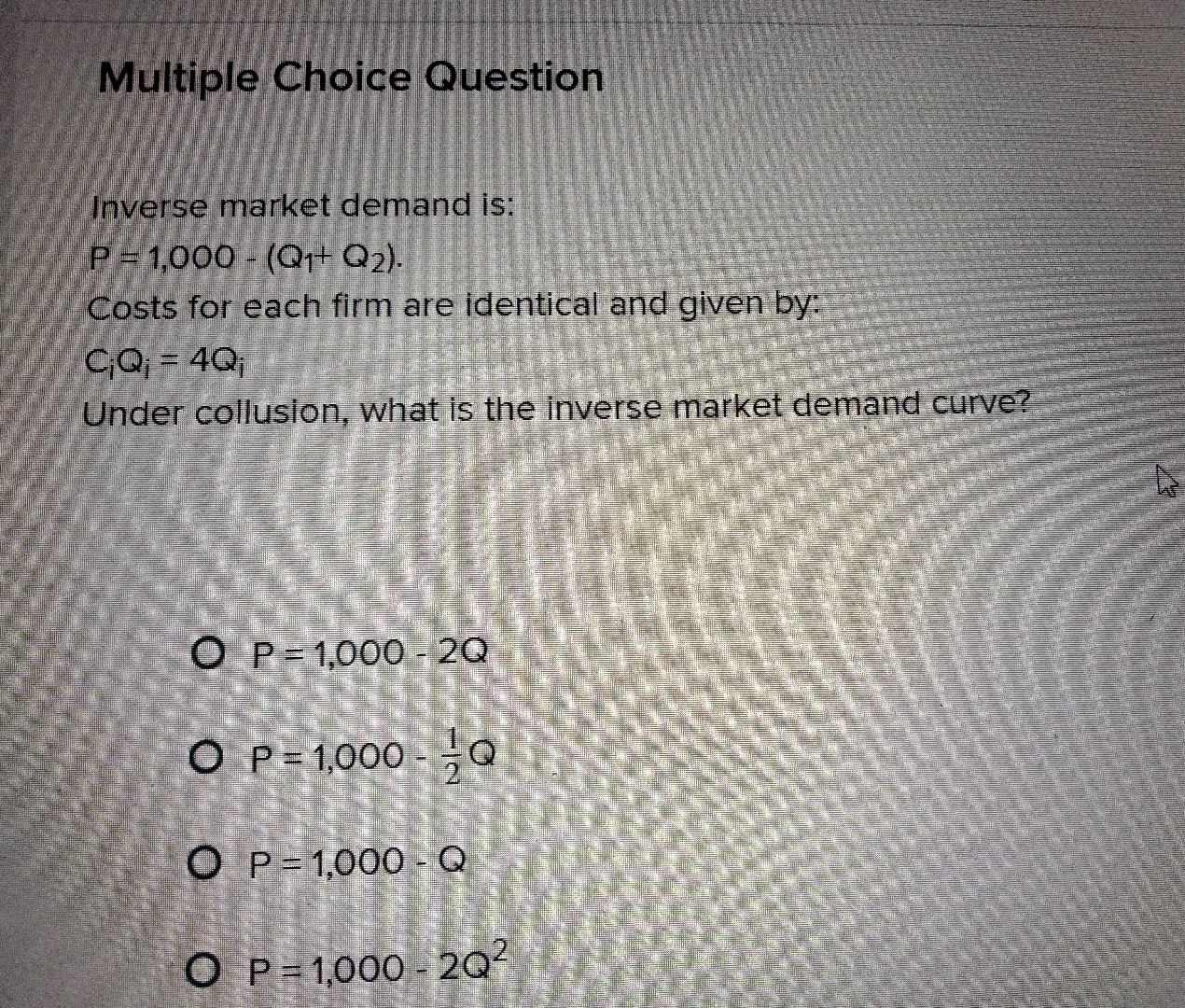 Solved Multiple Choice QuestionInverse market demand | Chegg.com