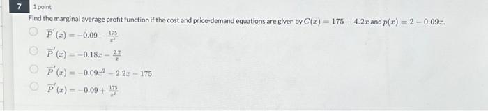 1 point Find the marginal average profit function if | Chegg.com