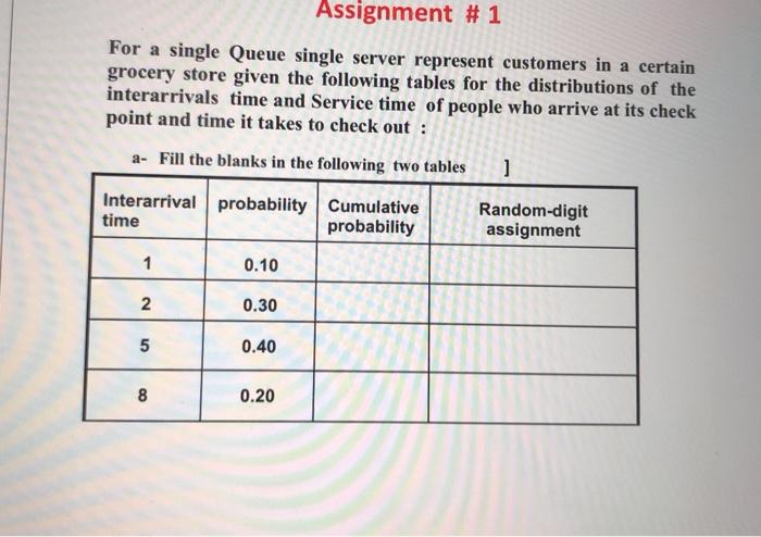 Solved Assignment # 1 For a single Queue single server | Chegg.com