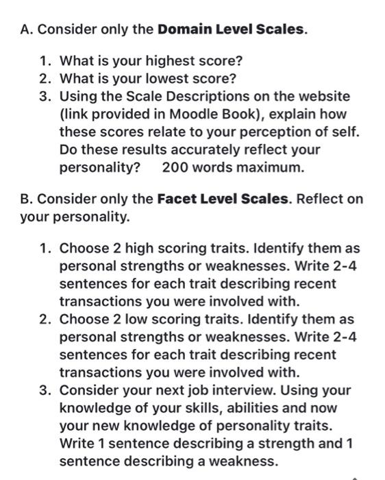 Solved A. Consider only the Domain Level Scales. 1. What is | Chegg.com