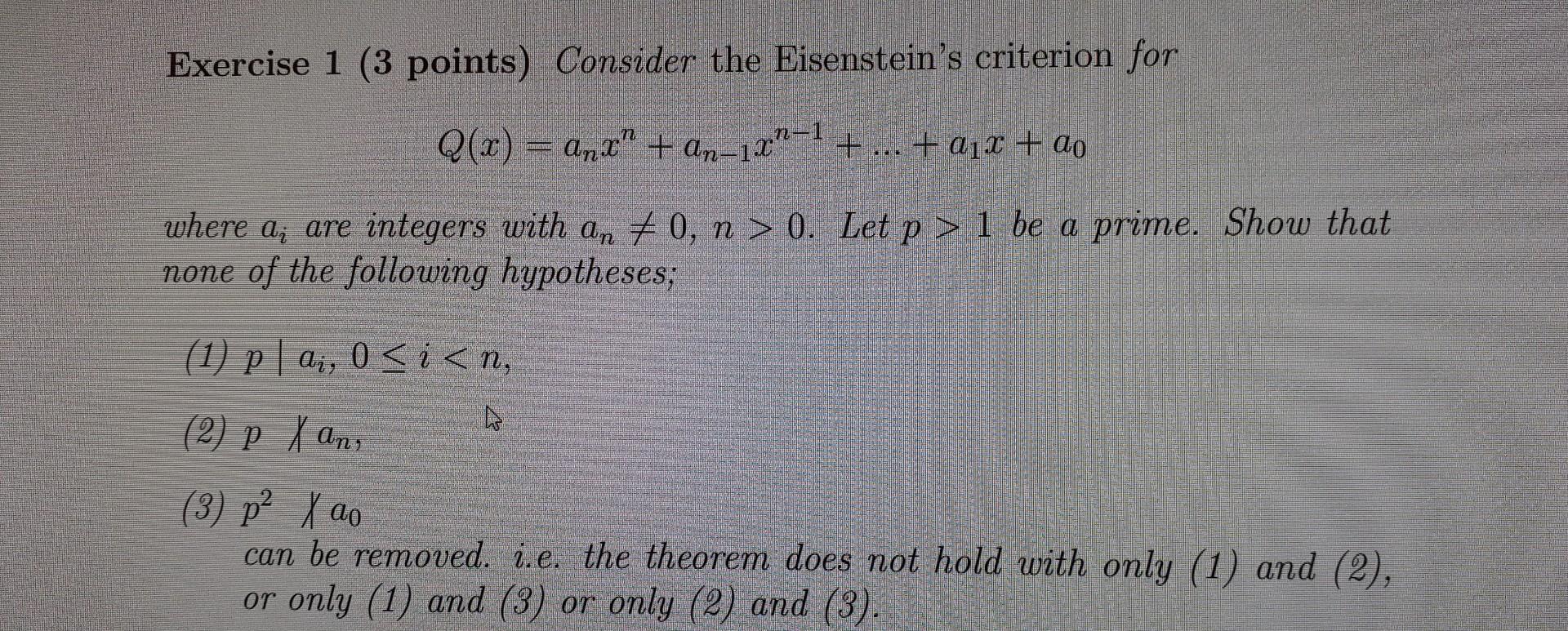 Solved Exercise 1 (3 points) Consider the Eisenstein's | Chegg.com