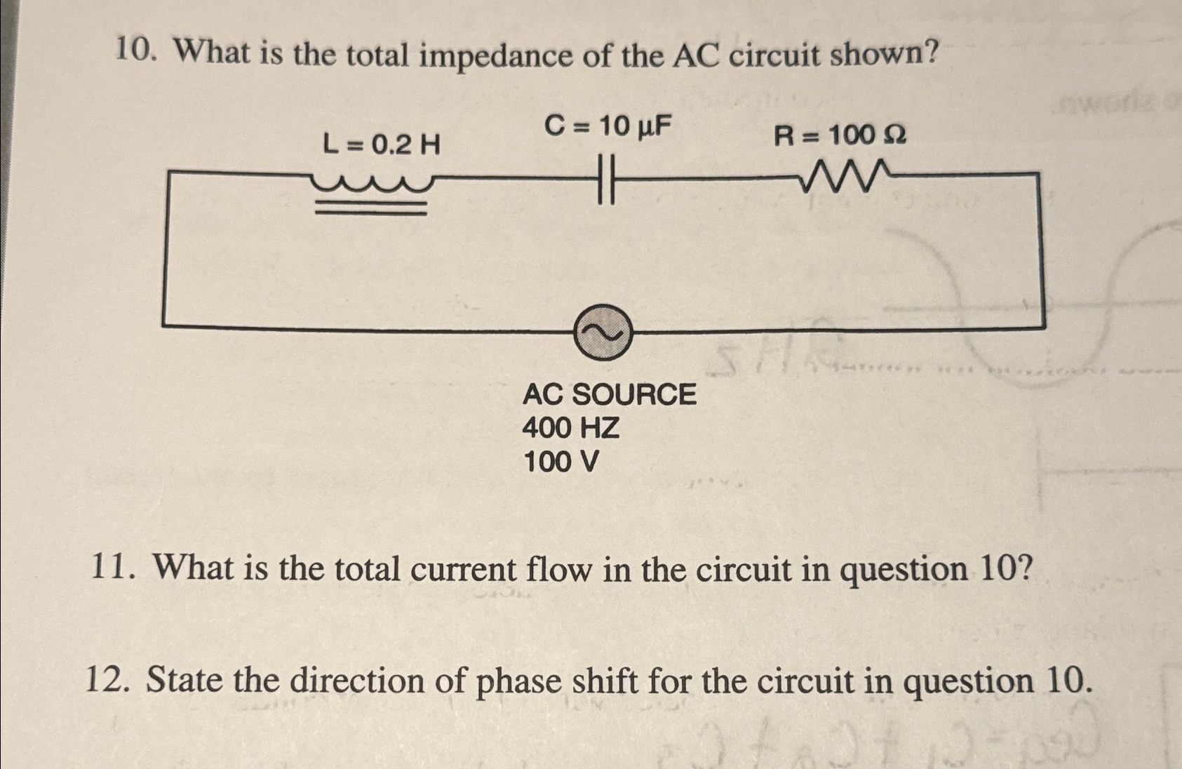 Solved What is the total impedance of the AC circuit | Chegg.com
