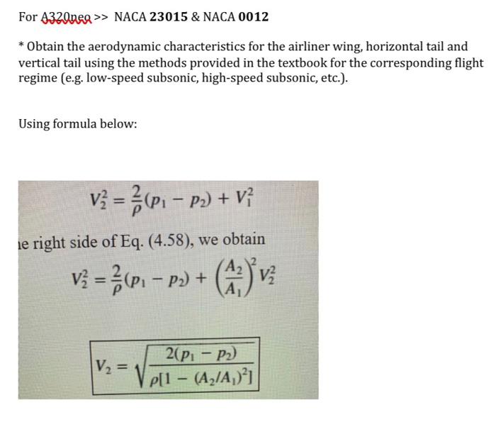Solved For A320neo >> NACA 23015 & NACA 0012 * Obtain the | Chegg.com