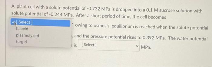 Solved A plant cell with a solute potential of -0.732 MPa is | Chegg.com