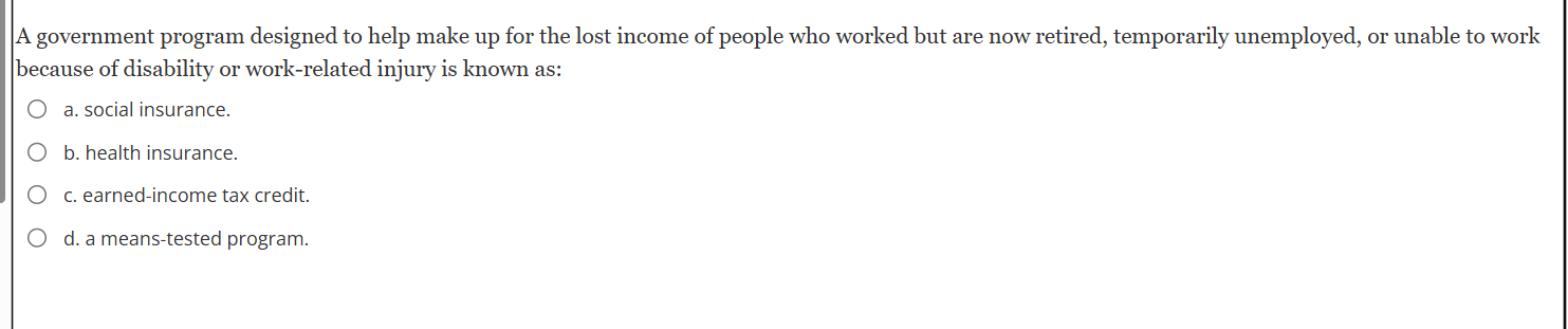 Solved A government program designed to help make up for the | Chegg.com