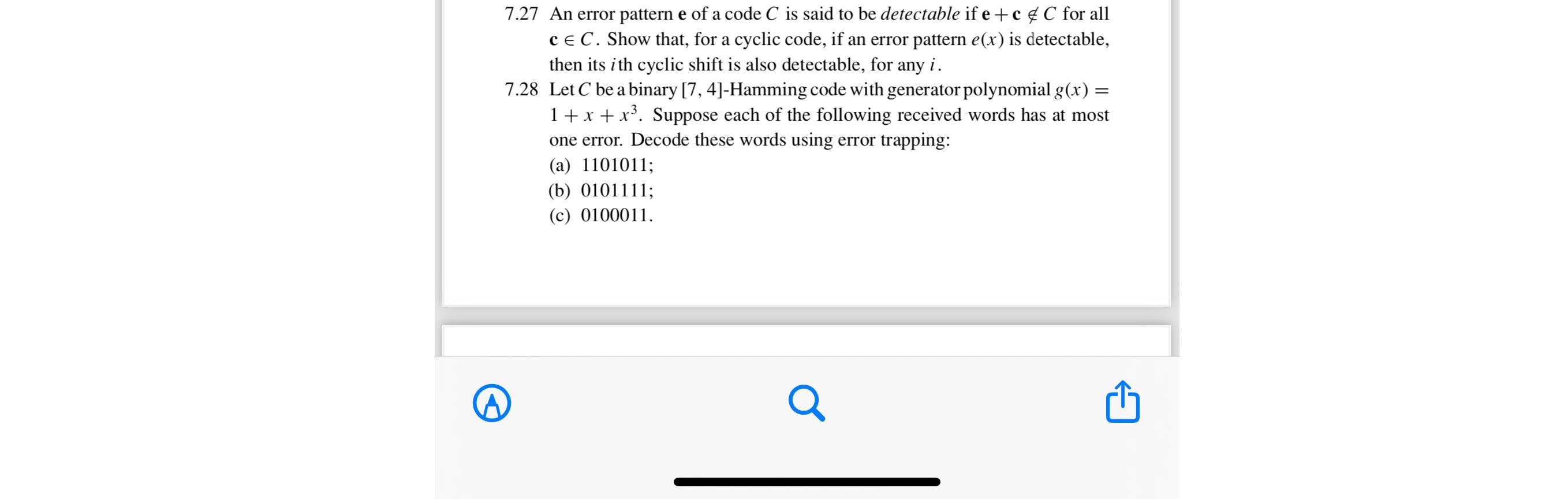 Solved 7.27 ﻿An error pattern e ﻿of a code C ﻿is said to be | Chegg.com