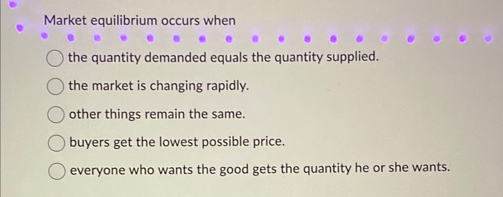 Solved Market equilibrium occurs whenthe quantity demanded | Chegg.com