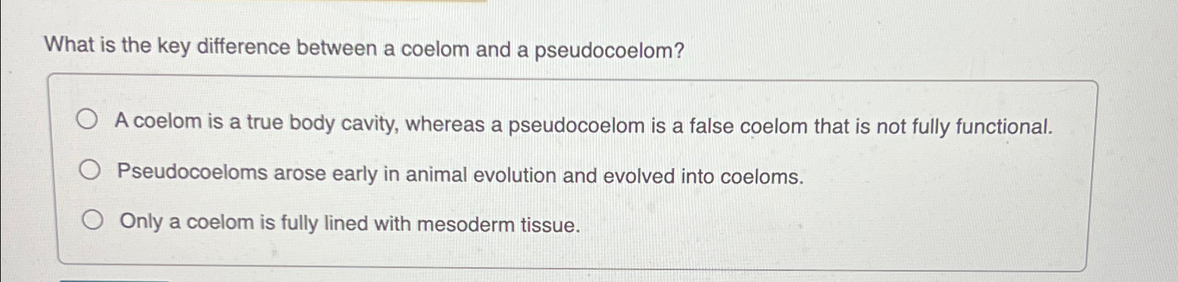 Solved What is the key difference between a coelom and a | Chegg.com