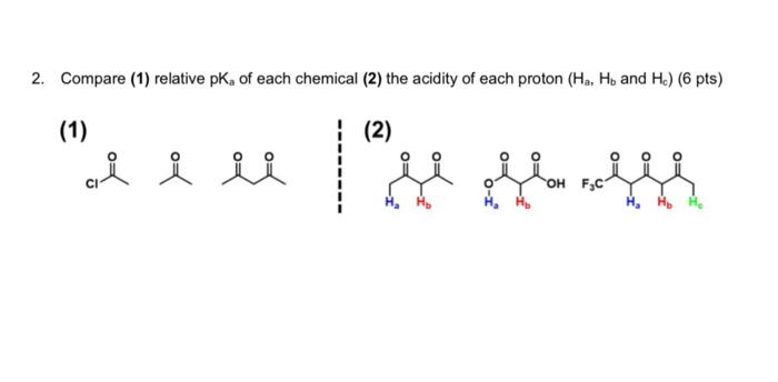 Solved 2. Compare (1) relative pKa of each chemical (2) the | Chegg.com