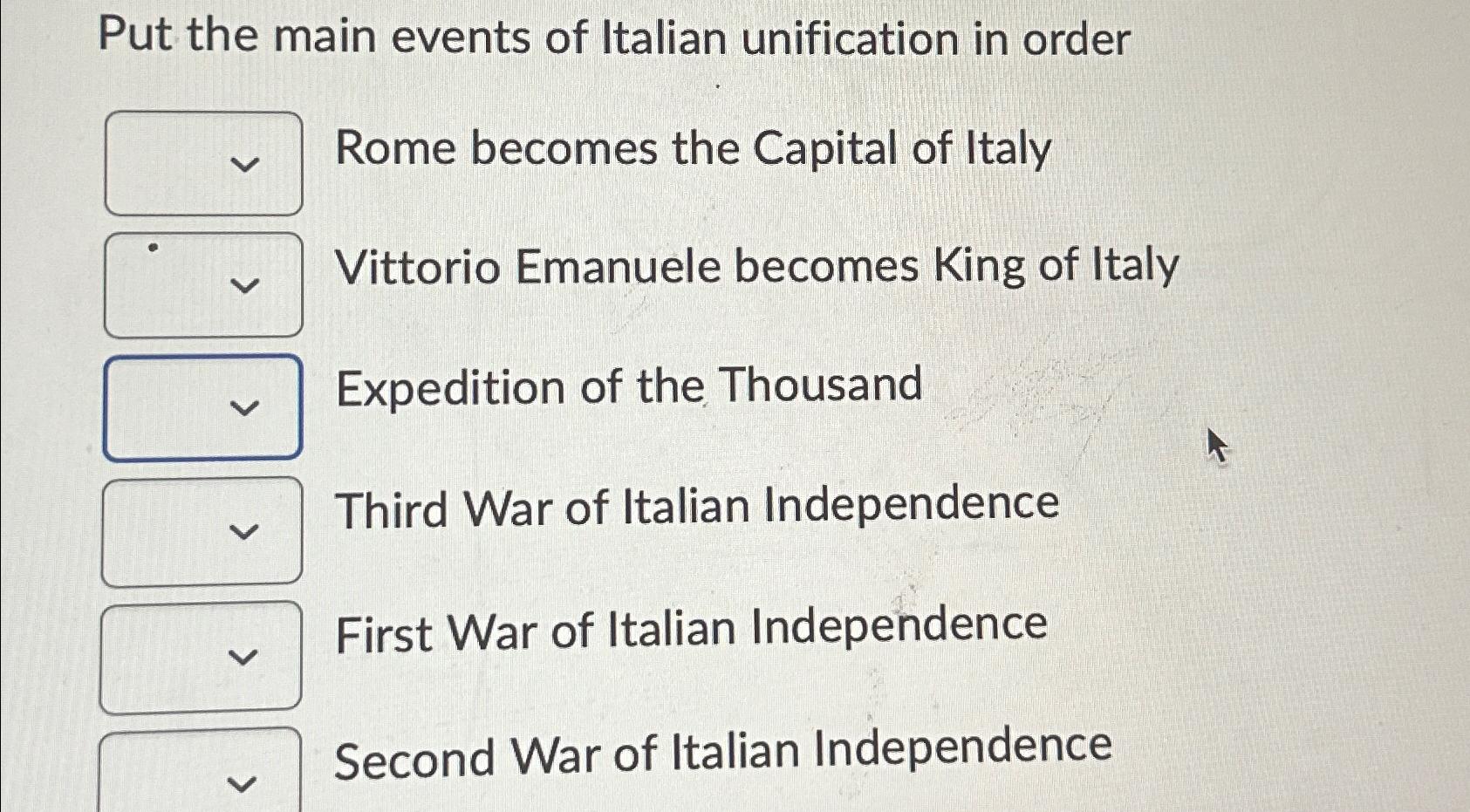Solved Put the main events of Italian unification in | Chegg.com