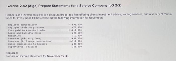 Solved Exercise 2-42 (Algo) Prepare Statements for a Service | Chegg.com