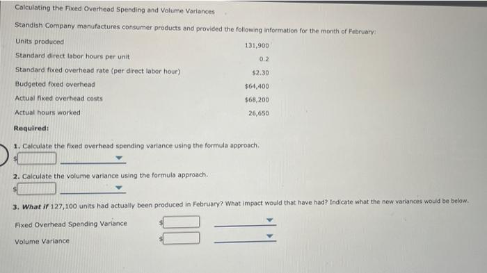 Solved Calculating the Fixed Overhead Spending and Volume | Chegg.com