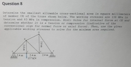 Solved Question 8Determine the smallest allowable | Chegg.com