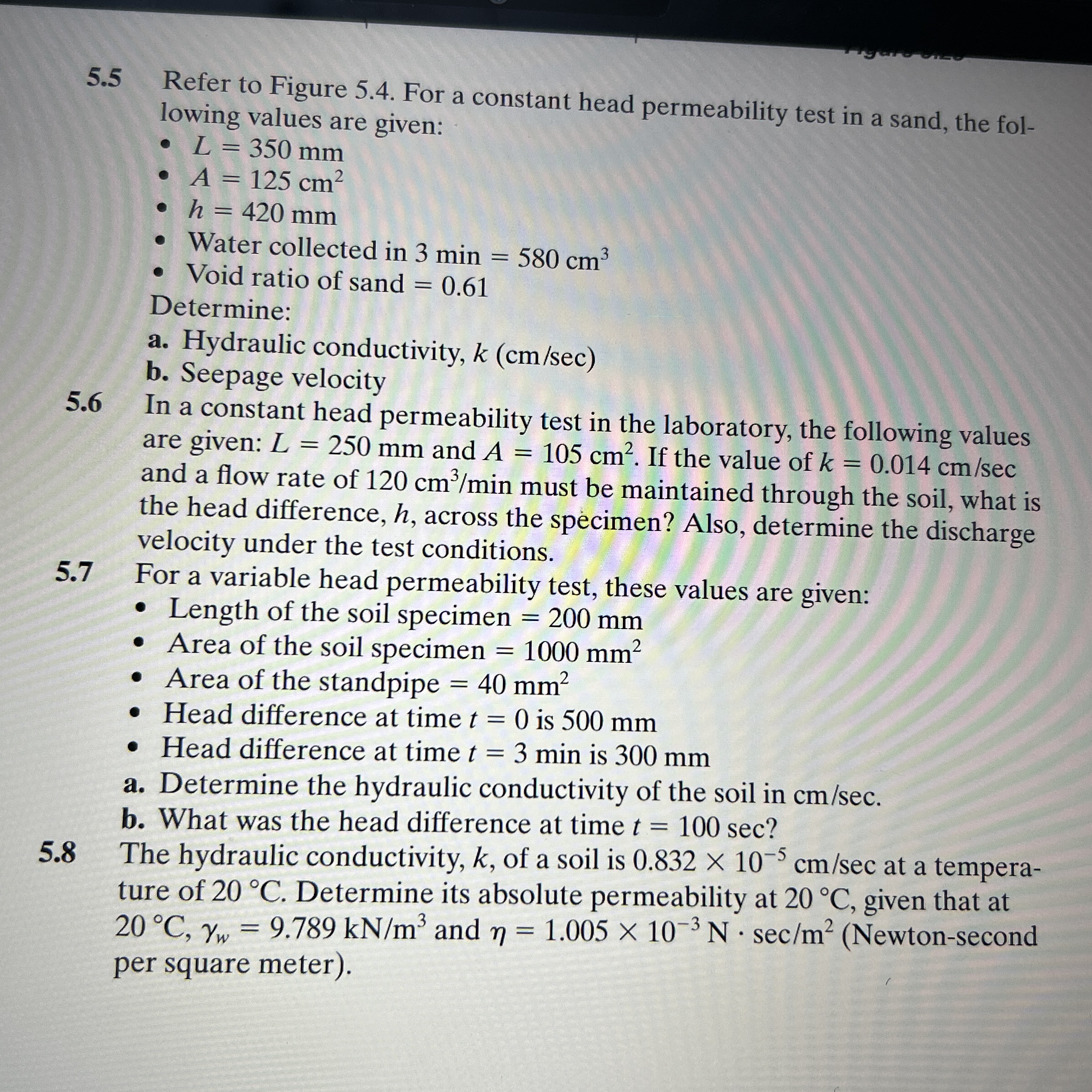 Solved 5.5 ﻿Refer to Figure 5.4. ﻿For a constant head | Chegg.com