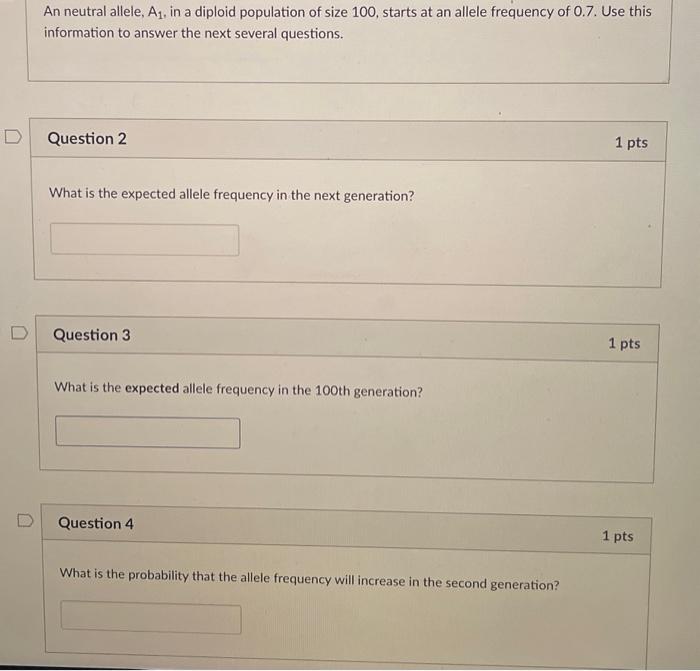 Solved An neutral allele, A1, in a diploid population of | Chegg.com