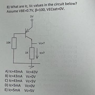 Solved What are Ic, ﻿Vc values in the circuit below? Assume | Chegg.com