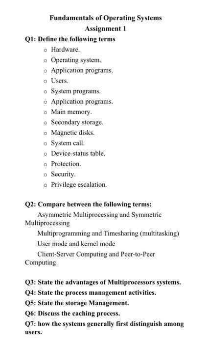 Solved Fundamentals Of Operating Systems Assignment 1 Q1