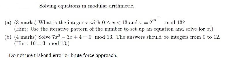 Solved Solving equations in ﻿modular arithmetic.(a) (3 | Chegg.com