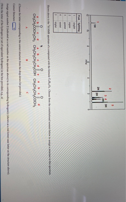 Solved 2 3H 2H 2H 2H 1H 16 PPM Peak Splitting 1 singlet 2 | Chegg.com