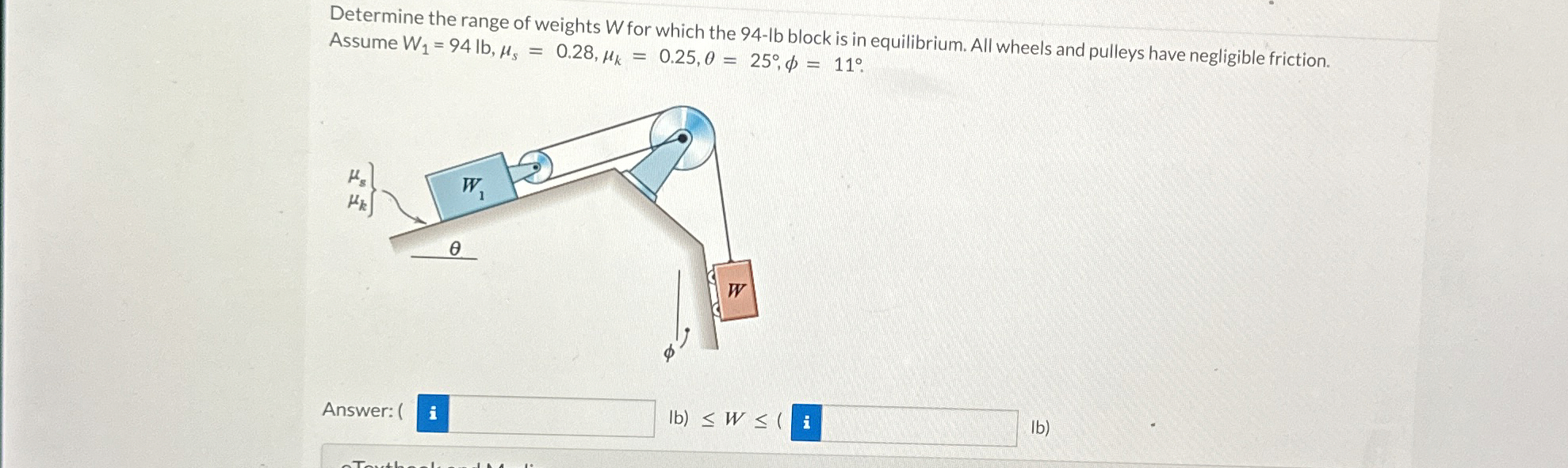 Solved Determine the range of weights W ﻿for which the 94-lb | Chegg.com