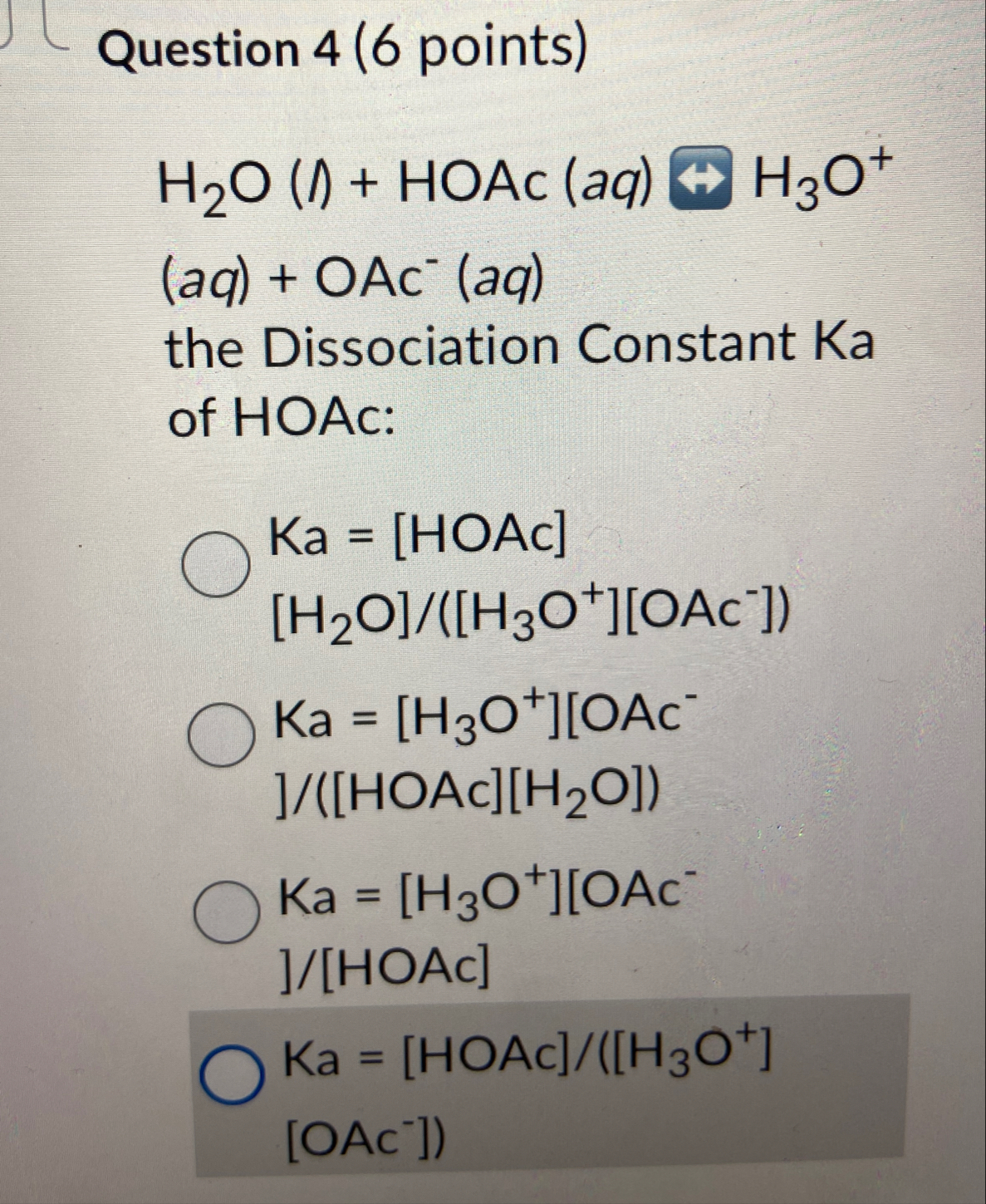 Solved Question 4 (6 ﻿points)H2O(Λ) | Chegg.com