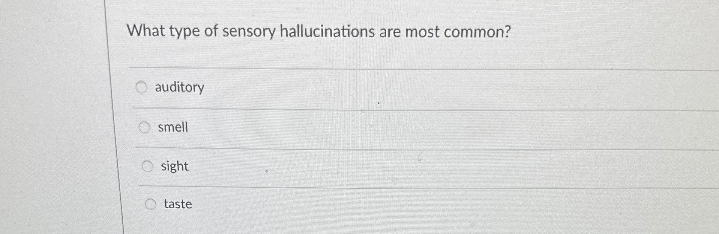 Solved What type of sensory hallucinations are most | Chegg.com