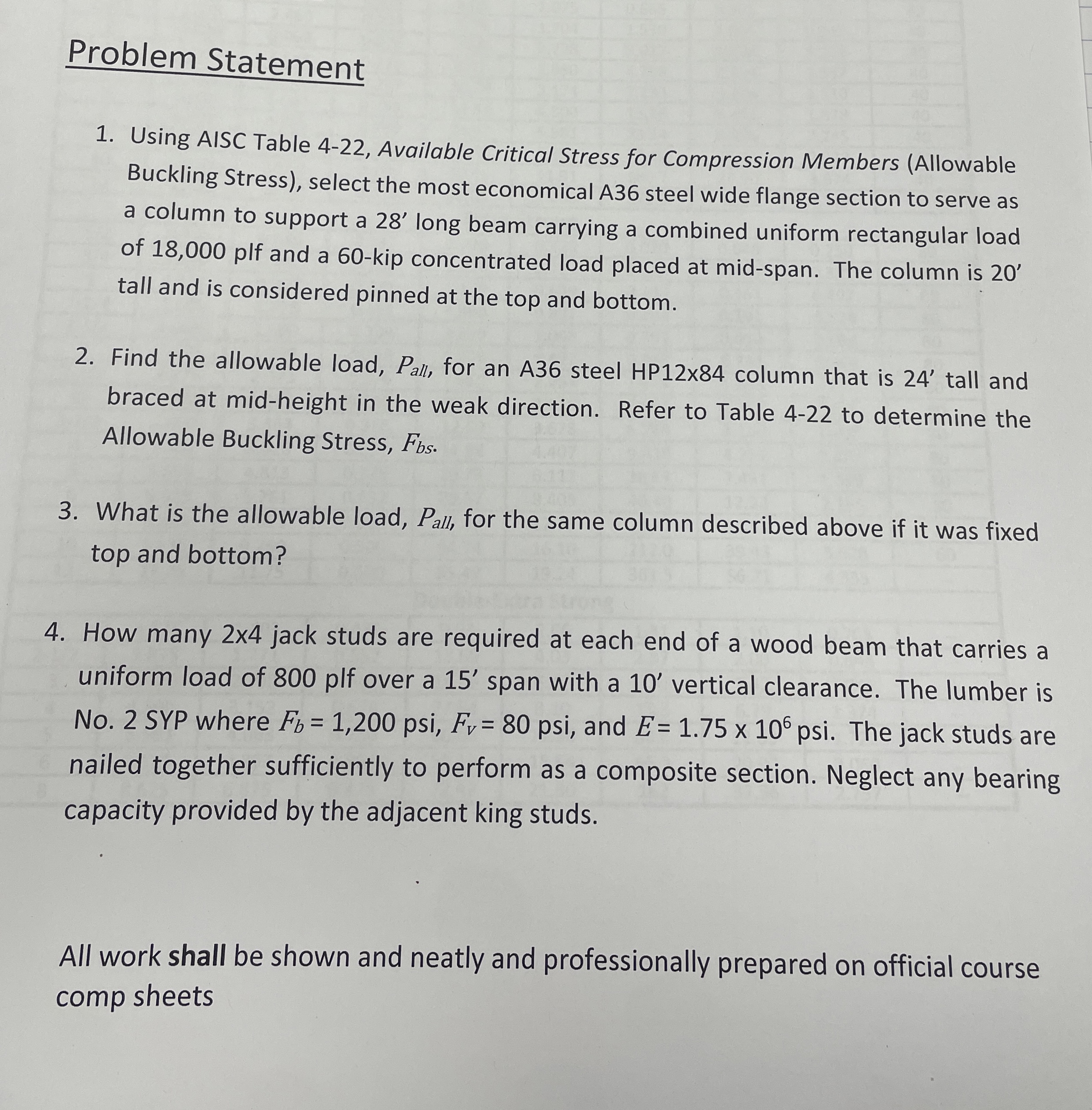Solved Problem StatementUsing AISC Table 4-22, ﻿Available | Chegg.com