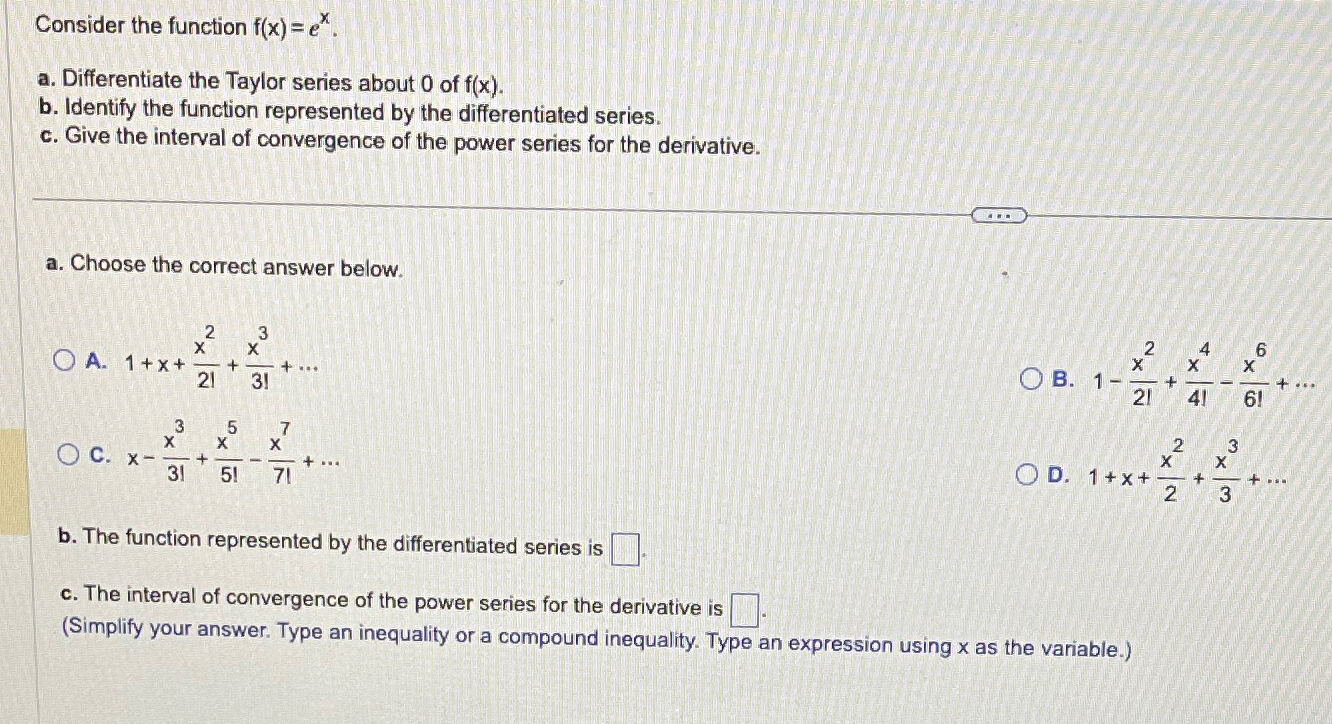Solved Consider the function f(x)=ex.a. ﻿Differentiate the | Chegg.com