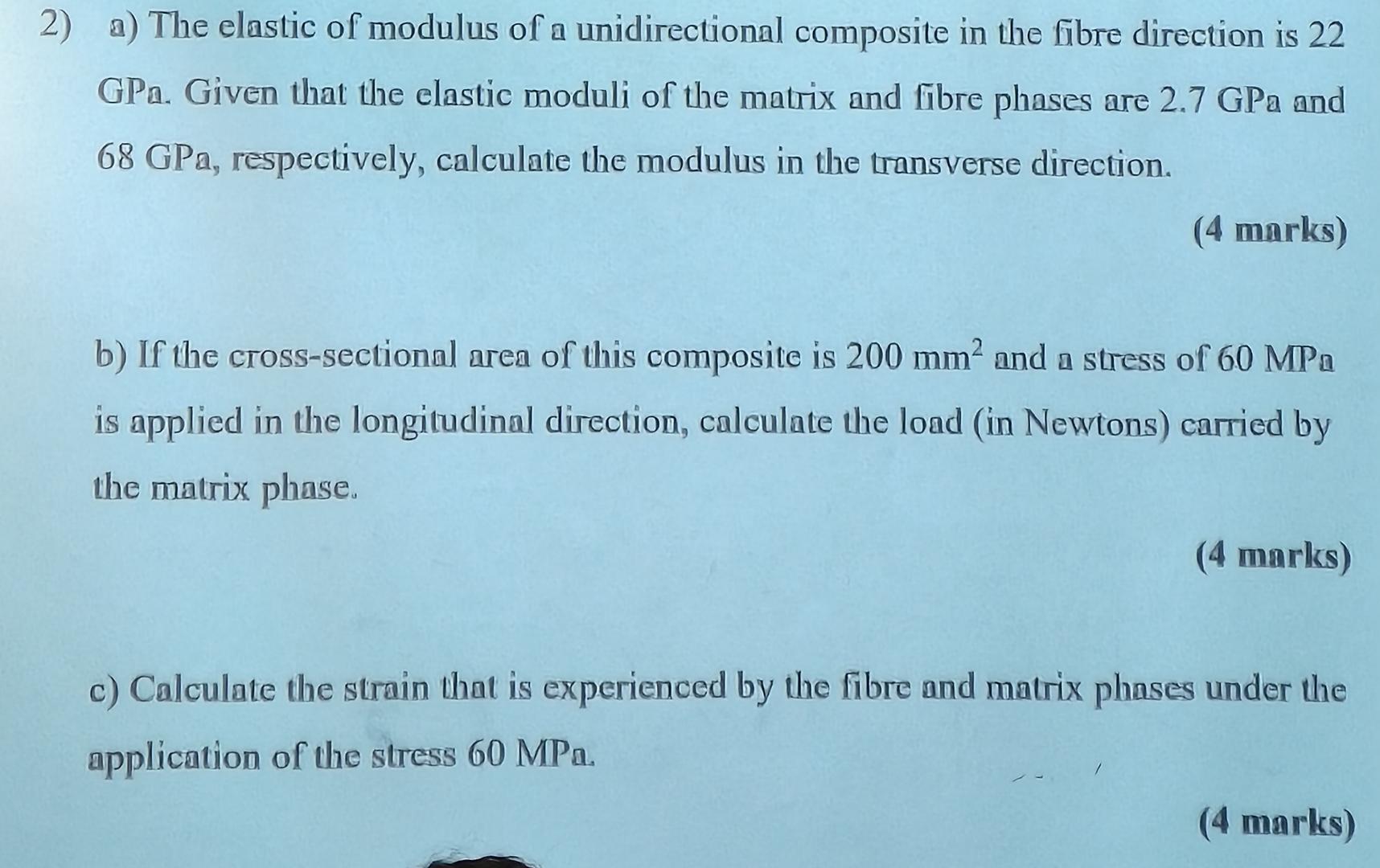 Solved a) The elastic of modulus of a unidirectional | Chegg.com