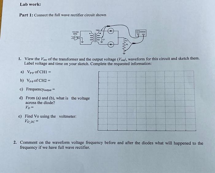 Solved Lab work: Part 1: Connect the full wave rectifier | Chegg.com