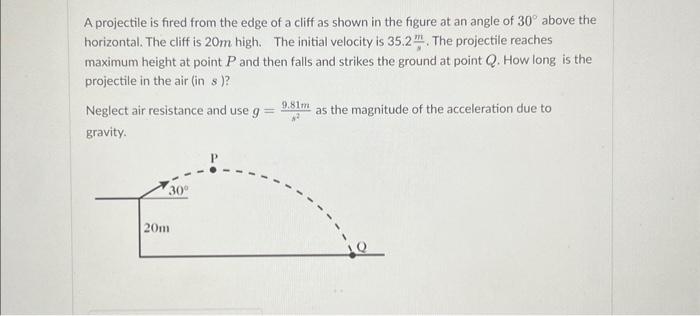 Solved A projectile is fired from the edge of a cliff as | Chegg.com