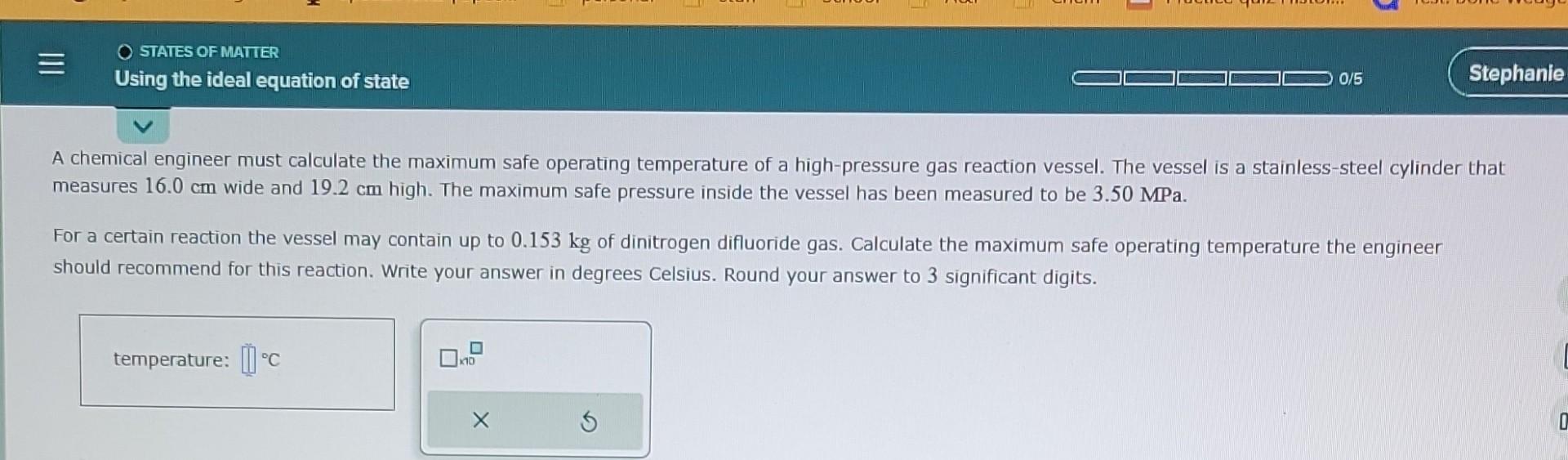 Solved A chemical engineer must calculate the maximum safe | Chegg.com