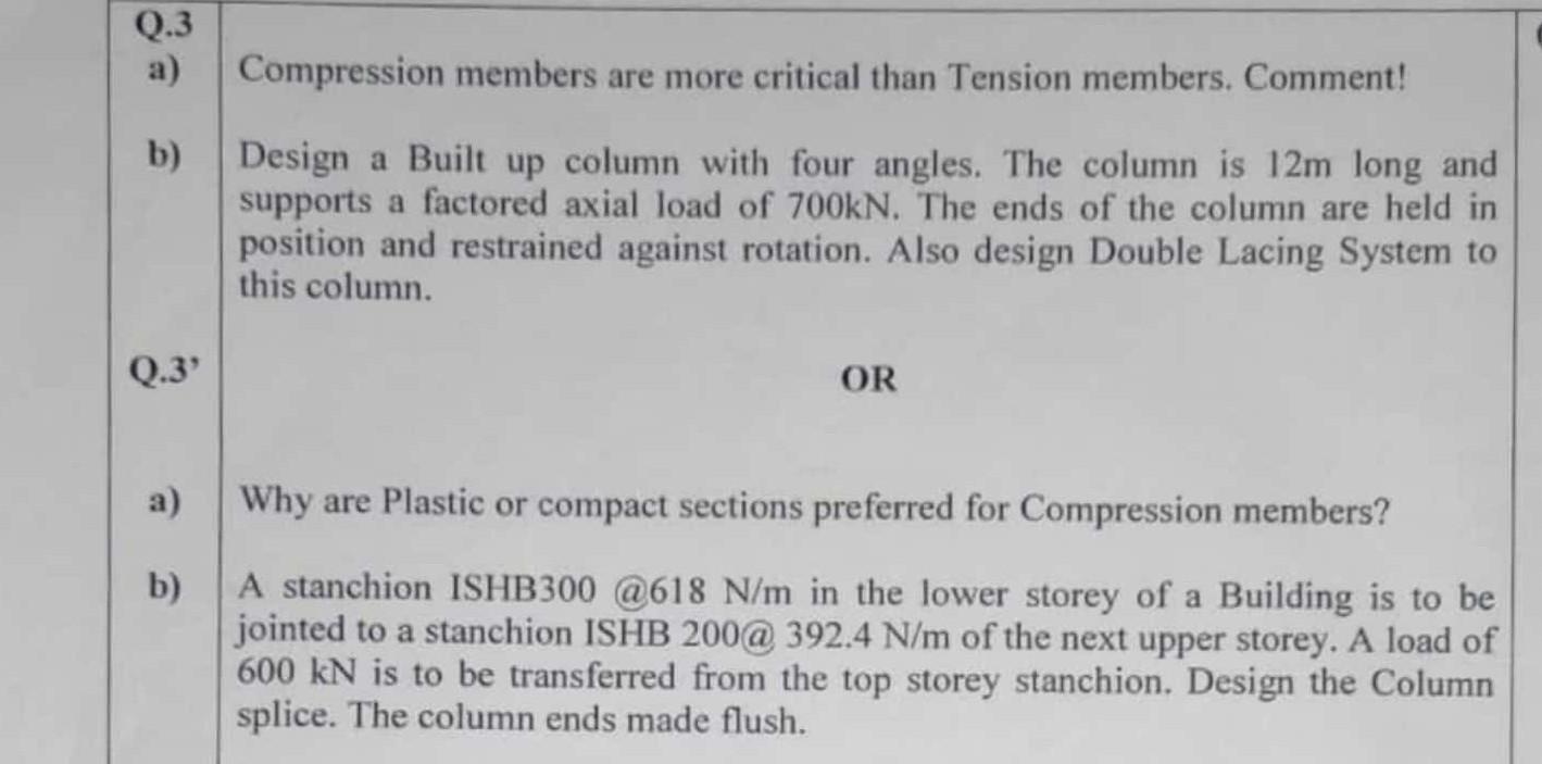 Solved Q.3 Compression members are more critical than | Chegg.com