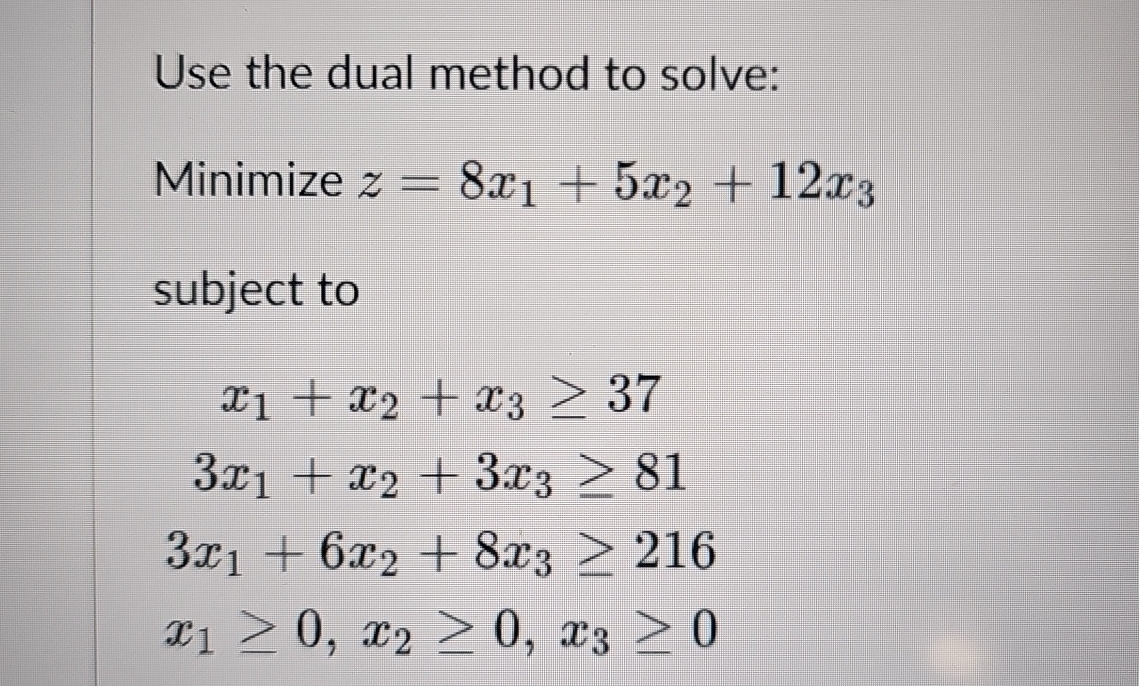 Solved Use the dual method to solve:Minimize | Chegg.com