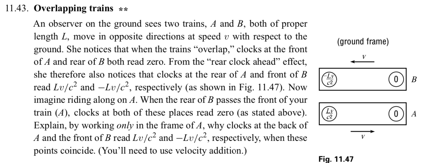Solved 11.43. ﻿Overlapping trains **An observer on the | Chegg.com