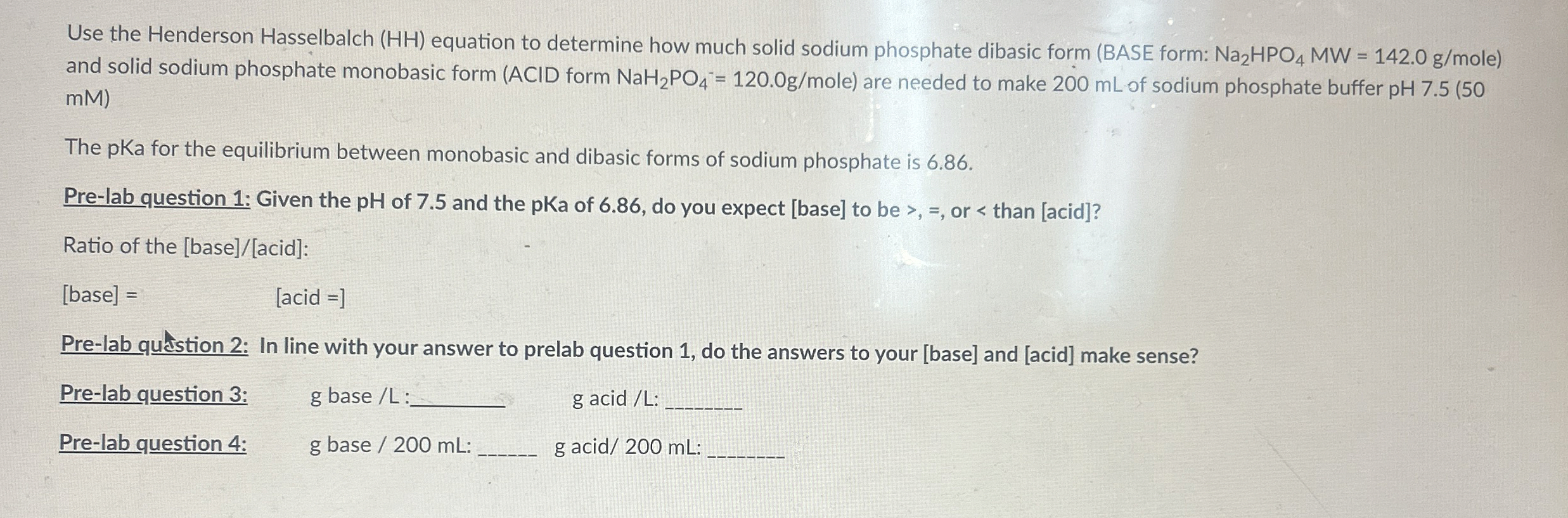 Solved Use the Henderson Hasselbalch (HH) ﻿equation to | Chegg.com