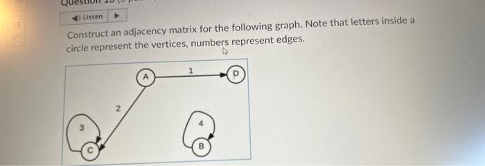 Solved Construct an adjacency matrix for the following | Chegg.com