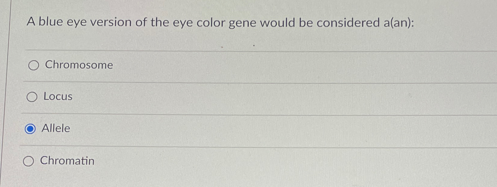 Solved A blue eye version of the eye color gene would be | Chegg.com