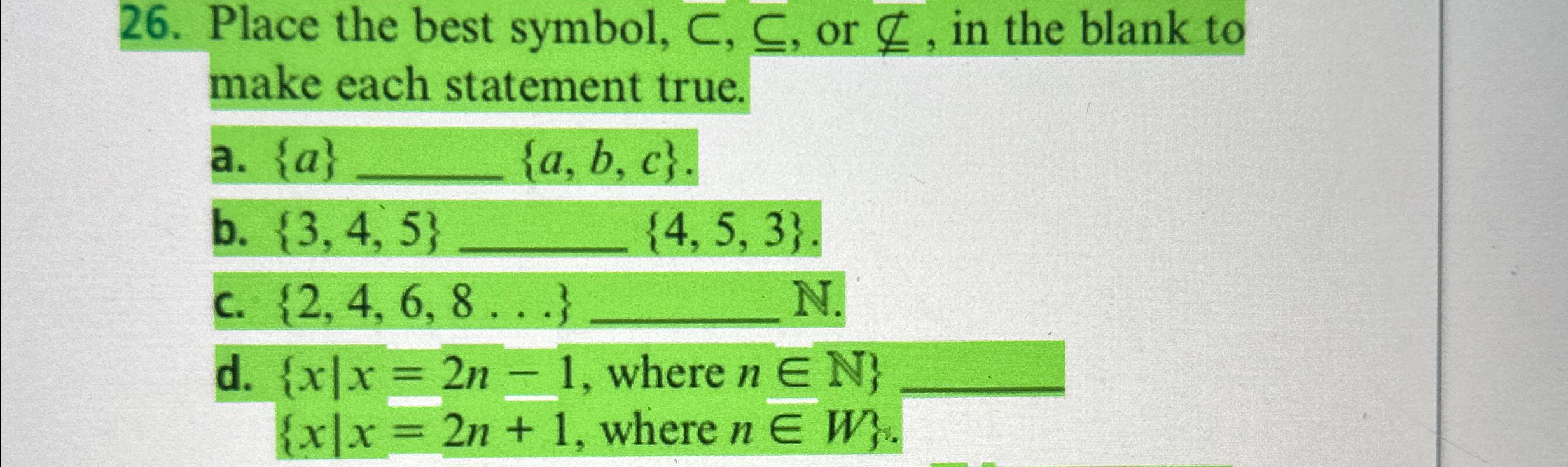Solved Place the best symbol, sub,sube, or ⊈, ﻿in the blank | Chegg.com