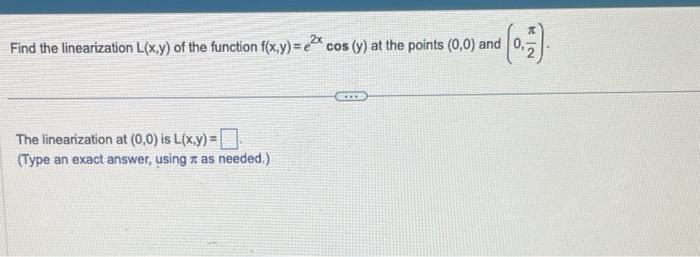 Solved Find the linearization L(x,y) of the function | Chegg.com