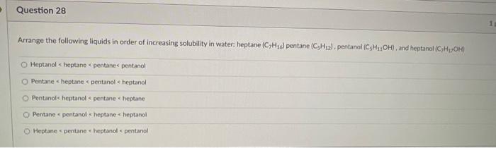 Solved Heptanol \& heptane cpentanes pentanol Pentane