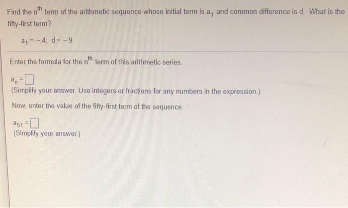 Solved th Find the n" term of the arithmetic sequence whose | Chegg.com